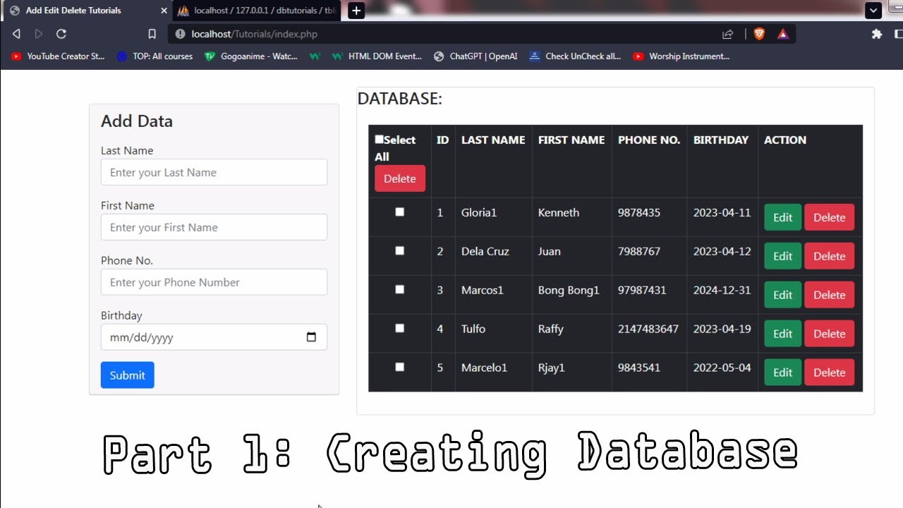 Add Edit Update And Delete Using Php Mysql And Java Script Part 1 8755
