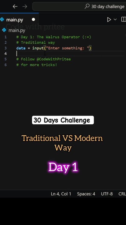 30 Day challenge : Walrus Operator #coding #python #programming #codewithpritee #tricks # ...