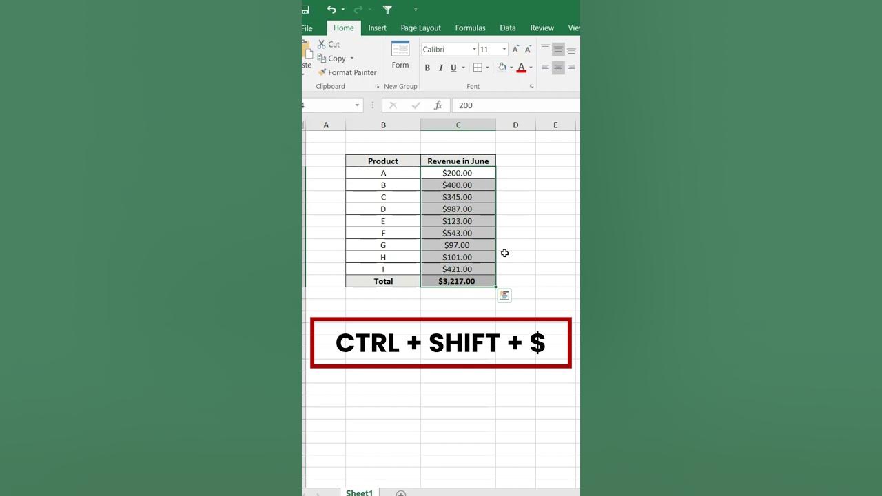Excel Shortcut: Instantly Format Numbers as Currency with Ctrl + Shift ...