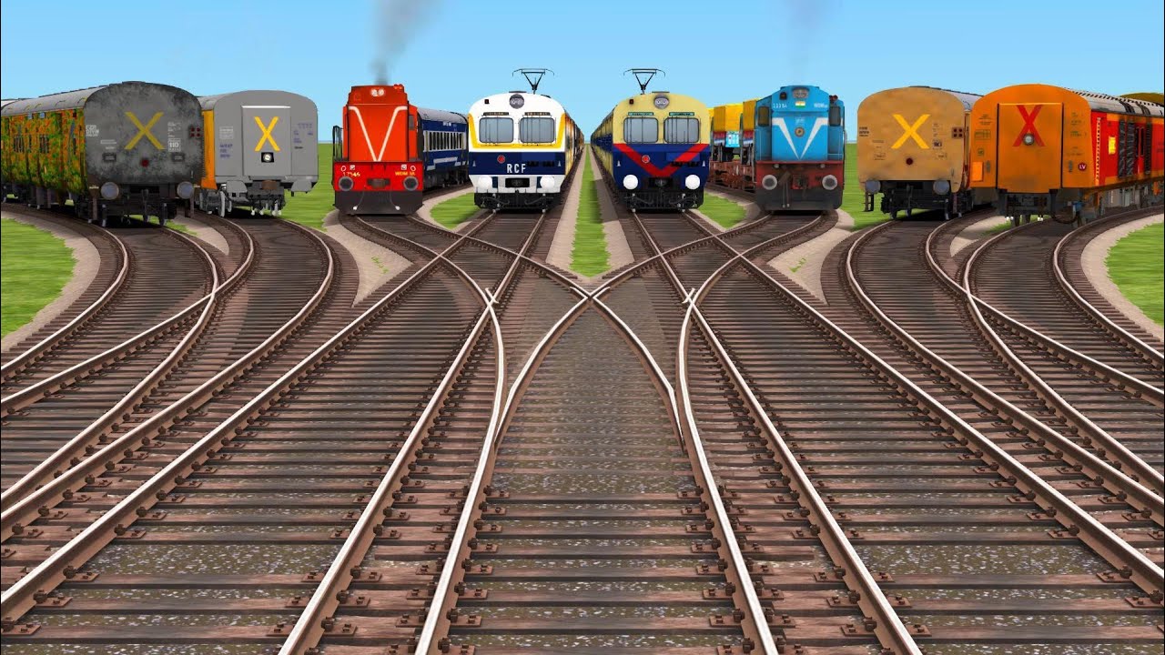 7..Trains Crossing At Diamond🟢 Railroad Tracks || train game || train ...
