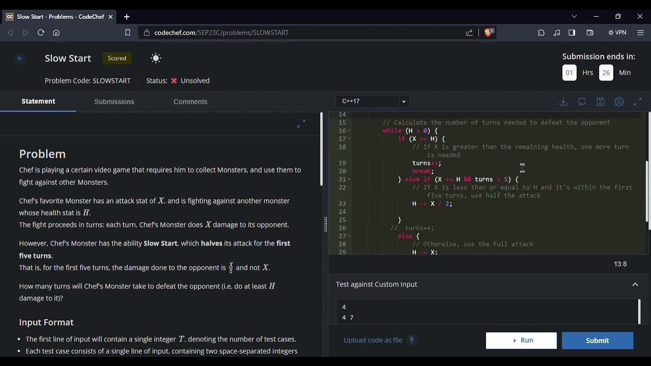 Slow Start Codechef Steptember Short Challenge Solution - YouTube