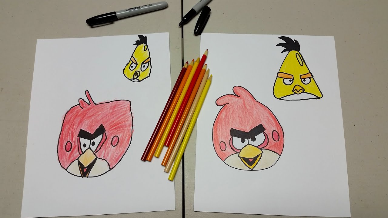How to draw Red and Chuck from Angry Birds - YouTube
