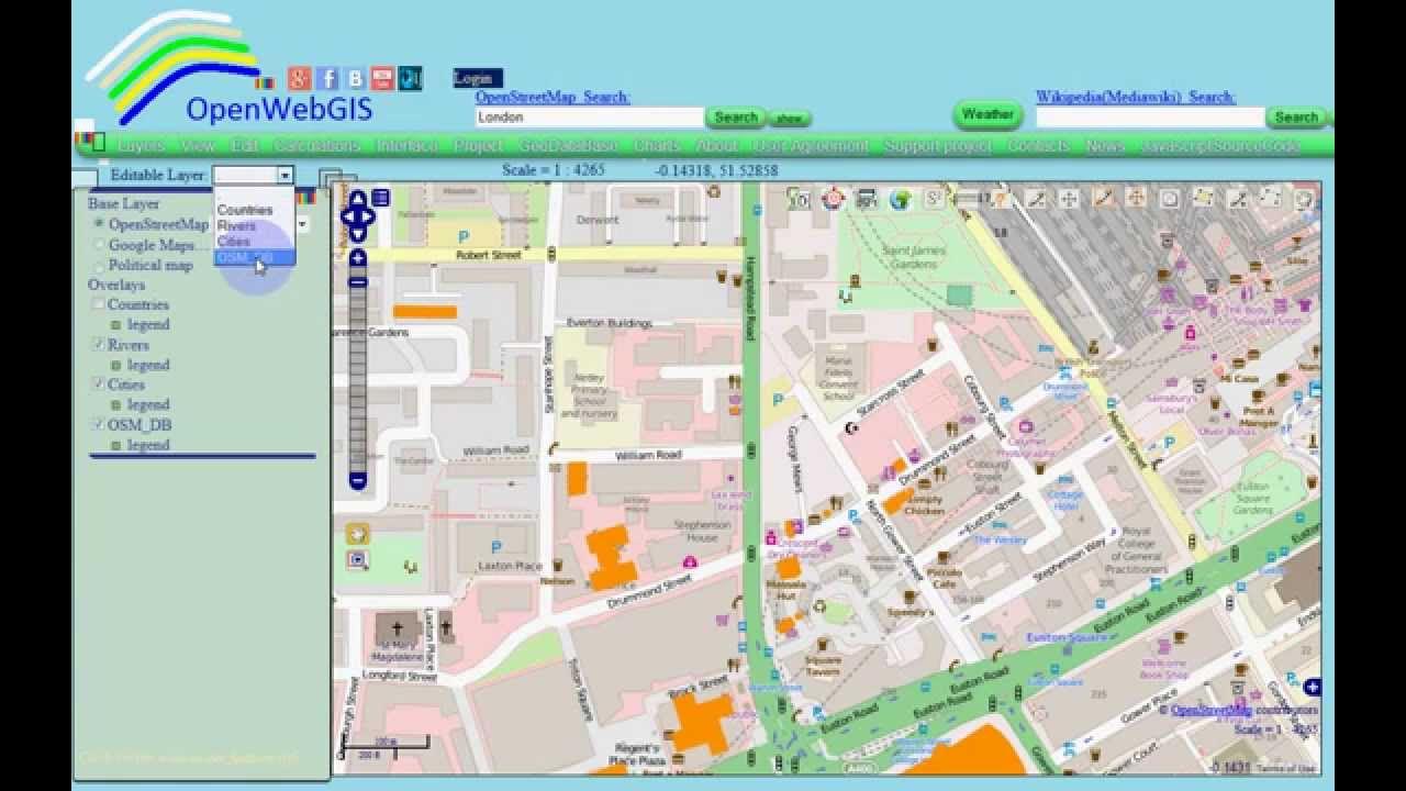 Import/export of OpenStreetMap vector data using OpenWebGIS - YouTube