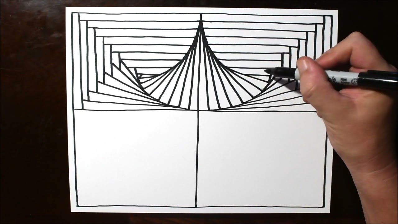 How to Draw Simple Zentangle Line Illusion Patterns - YouTube