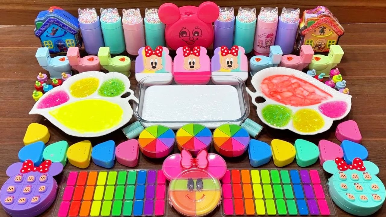🌈 RAINBOW MICKEY MOUSE! Mixing RANDOM Things into GLOSSY Slime - Secret ...