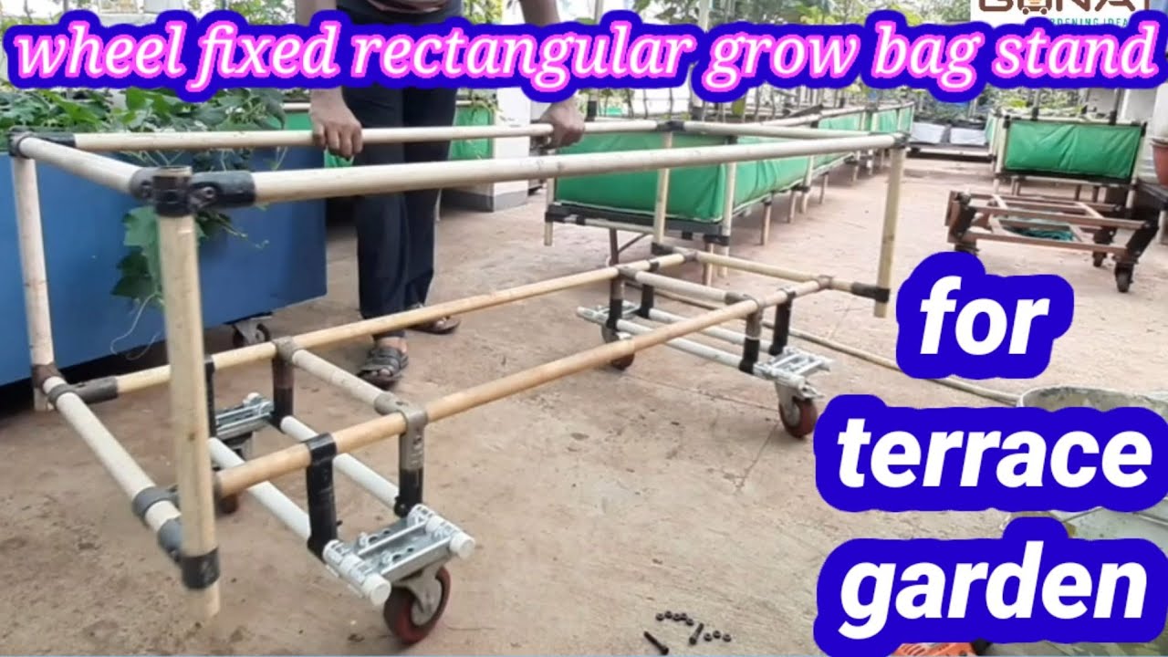wheel fixed rectangular grow bag stand for terrace garden || நகரும் ...