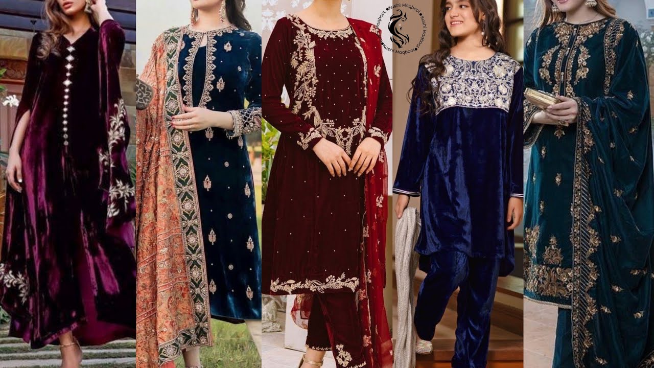 Makhmal Velvet embroidered Dress Designing making idea / velvet fabric ...