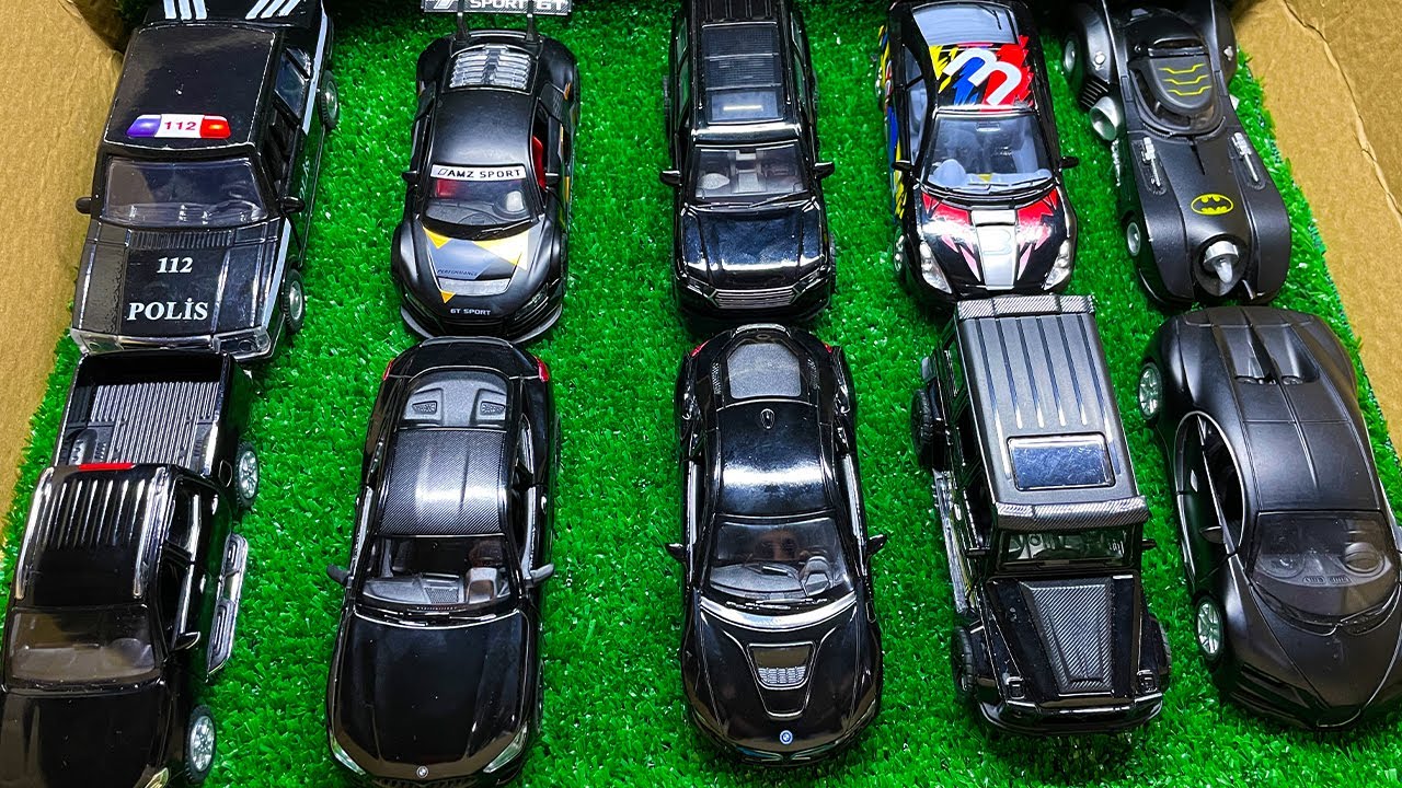 Box Full of Model Black Cars: Bugatti Veyron, Sport Cars, Toyota Celica ...