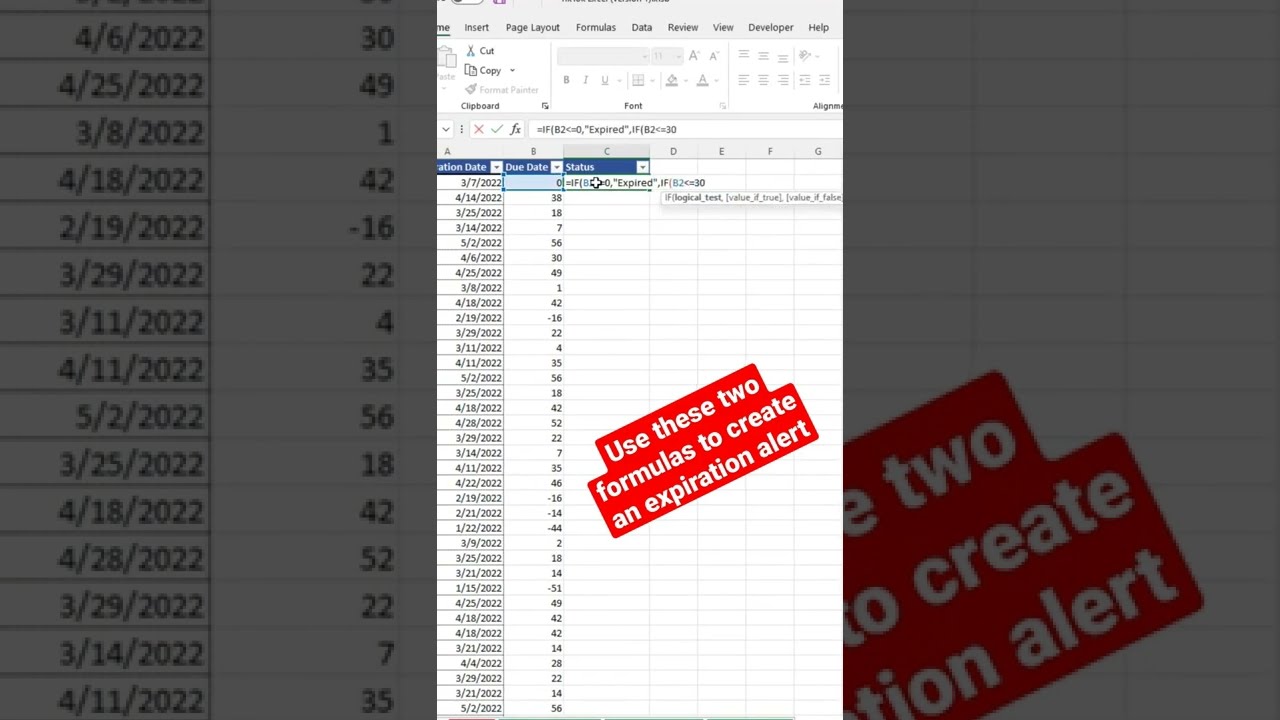 How To Create A Due Date Alert In Excel excel shorts exceltips YouTube How To Create A Due Date Alert In Excel excel shorts exceltips YouTube