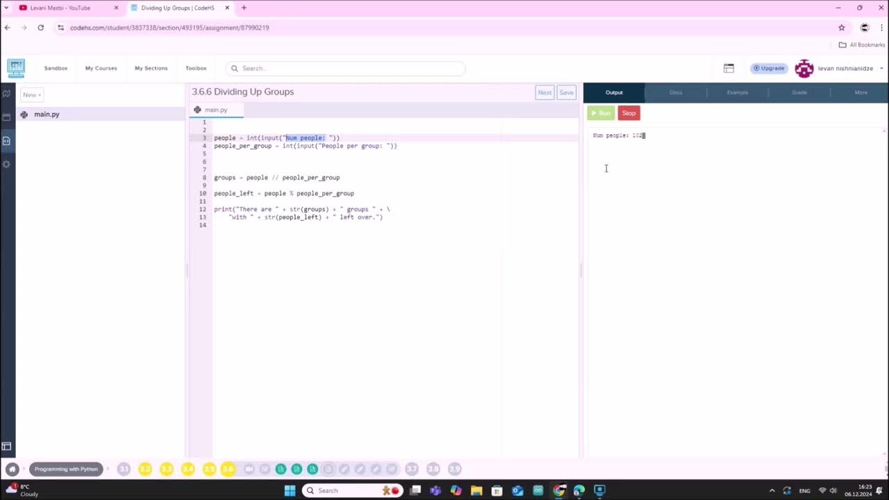 python 3.6.6 სავარჯიშო - dividing up groups codehs.com / პროგრამირება ...