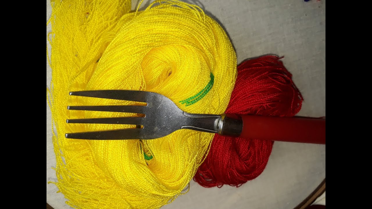 Hand embroidery New trick with fork | Embroidery with fork - YouTube