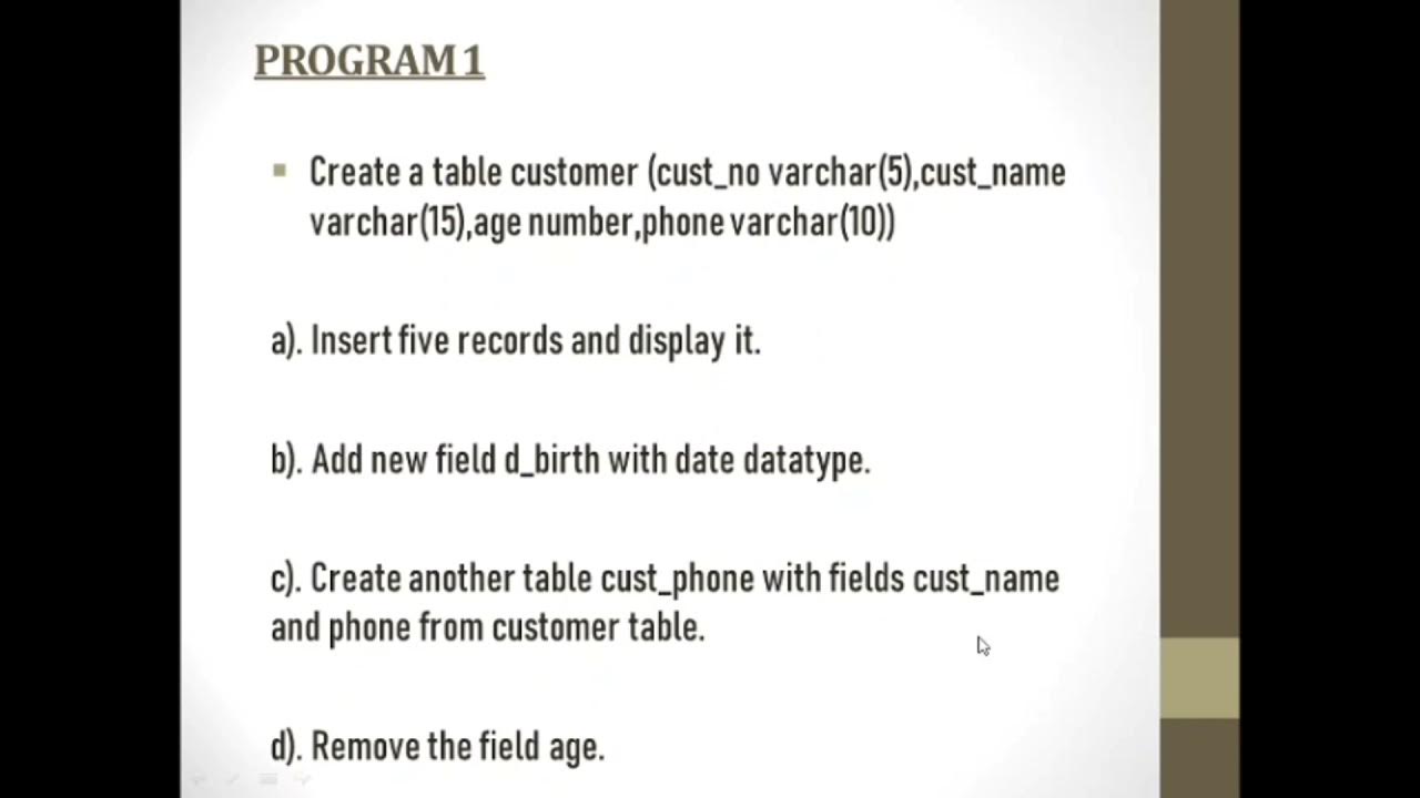 Customer table || Sample program-1 || RDBMS practical || postgreSQL || Calicut university ...