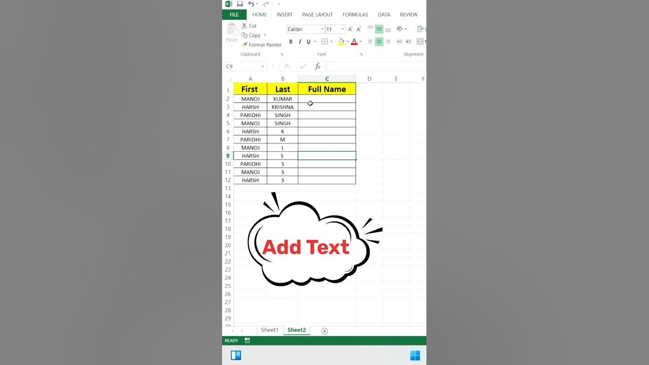 How to Add Text in Excel Cells | Easy Excel Text Formula Tutorial#excel ...