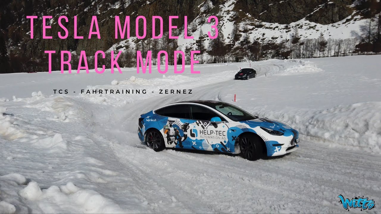 Winterfahrtraining TCS in Zernez, Tesla Model 3, Track Mode - YouTube