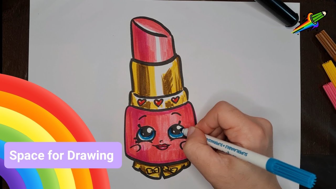 How To Draw Cute Lipstick Shopkins Easy Drawing - YouTube
