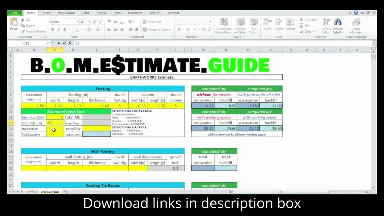 Excavation estimates excel - YouTube