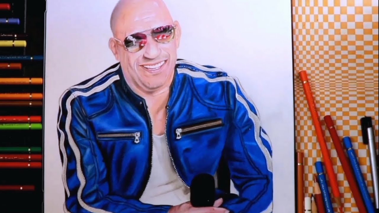 Vin Diesel drawing ||with blue jacket | color pencils Drawing of vin ...