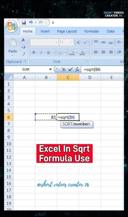 Excel In Sqrt Formula Use🖥️#excel #exceltricks #exceltips #exceltutorial #viralvideo #shortsfeed ...