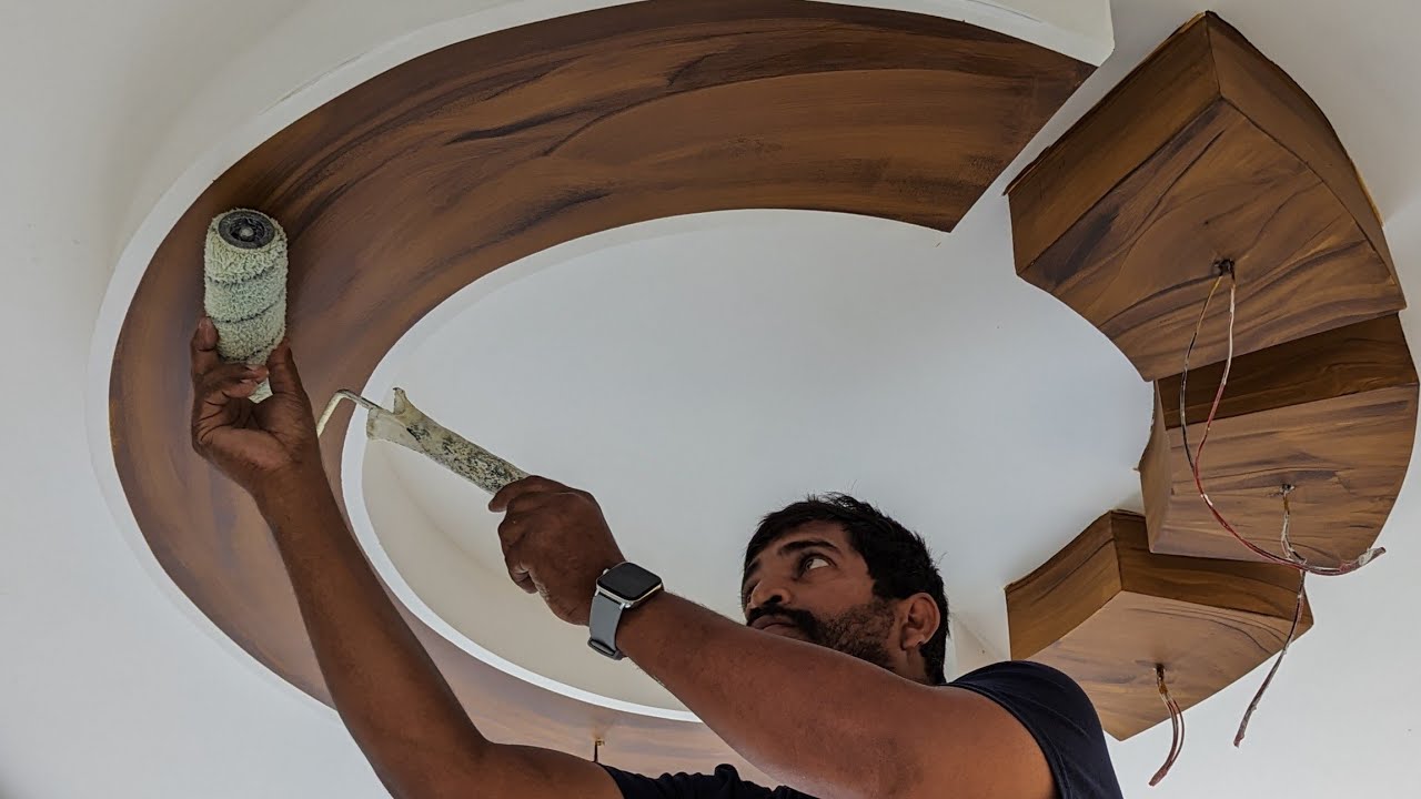 💯% Perfect / Wood colour paint ceiling - How to make woodline effects ...