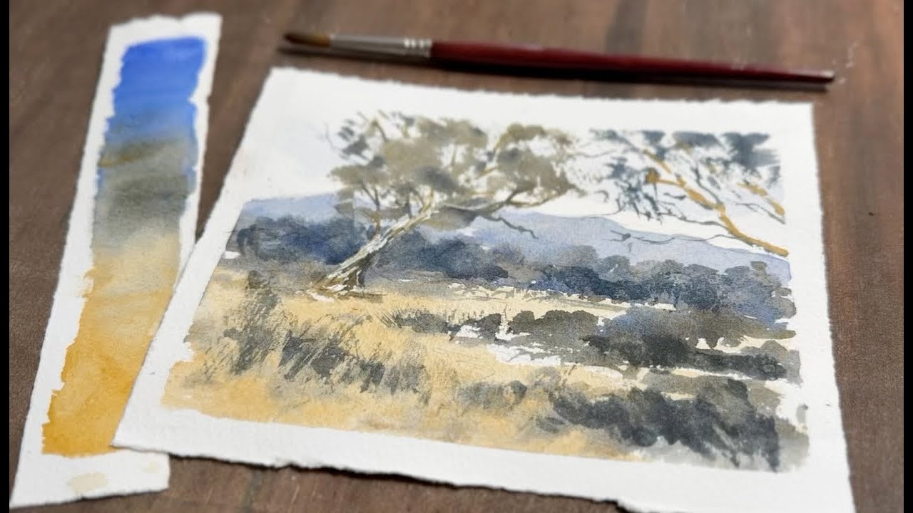 Watercolour landscape using 2 colours only - beginner friendly - YouTube