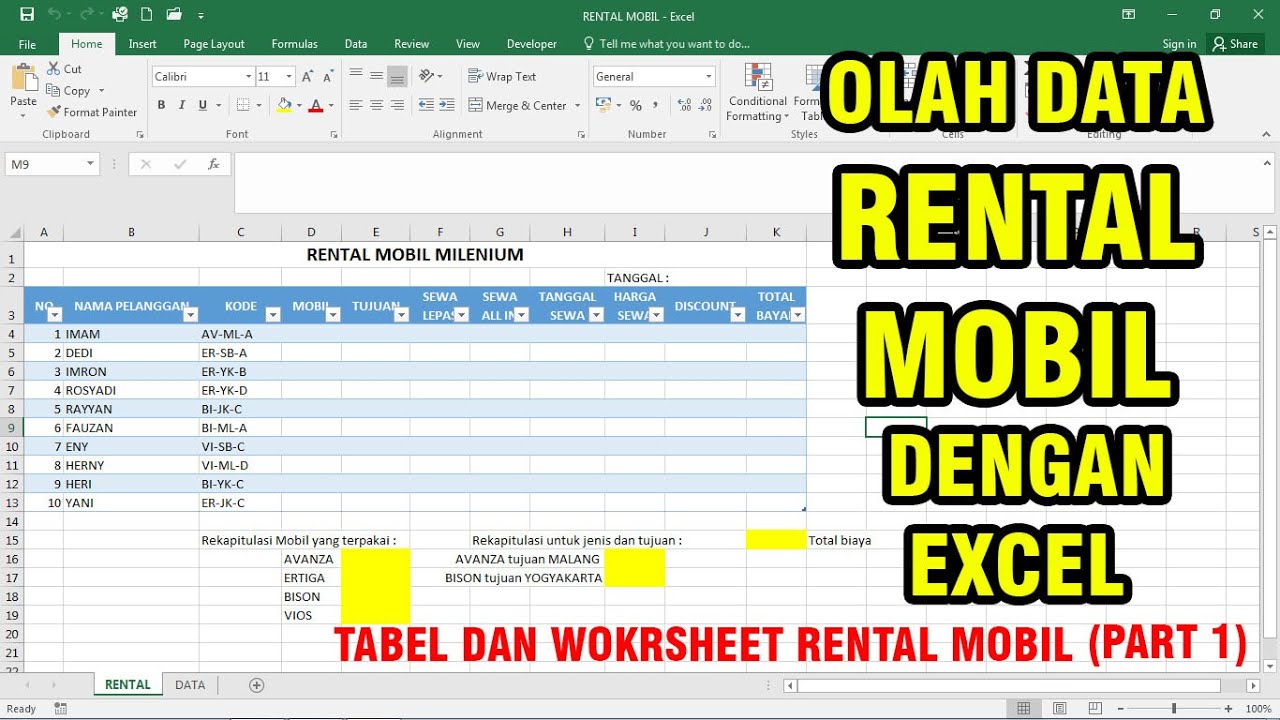 OLAH DATA RENTAL MOBIL DENGAN EXCEL - Part 1 - YouTube