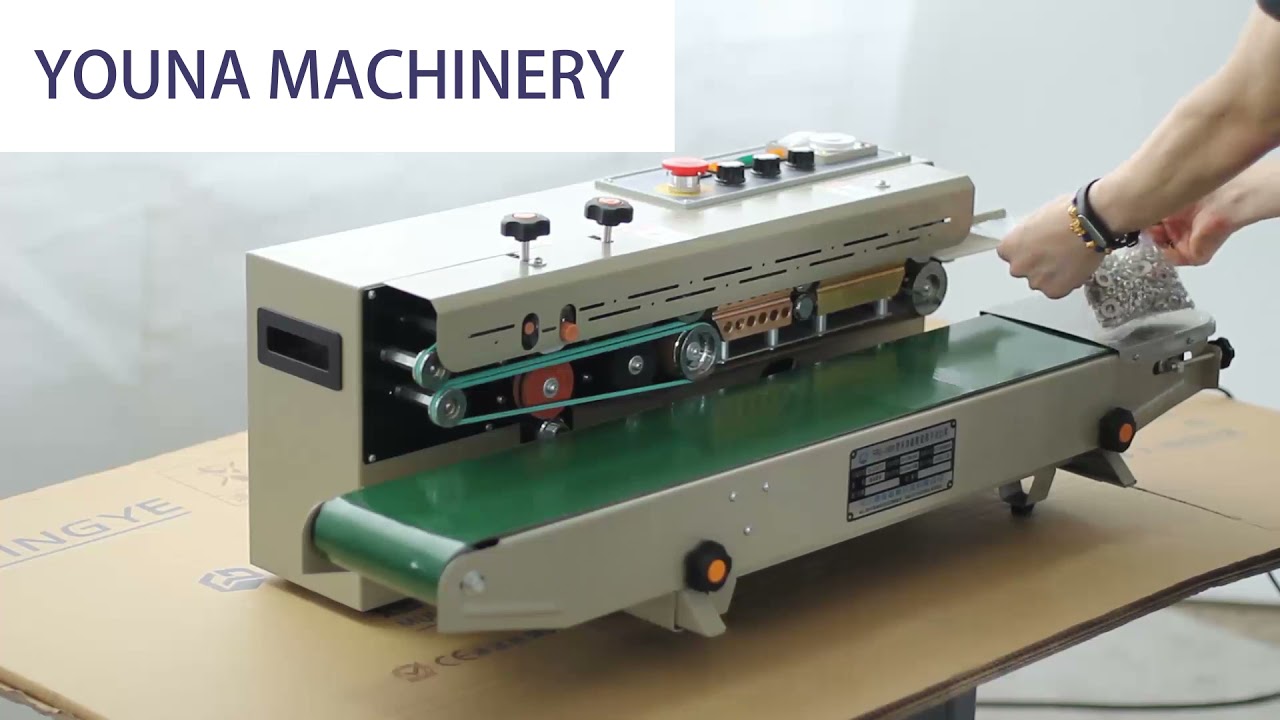 FR1000 II Small horizontal automatic continuous sealing machine - YouTube