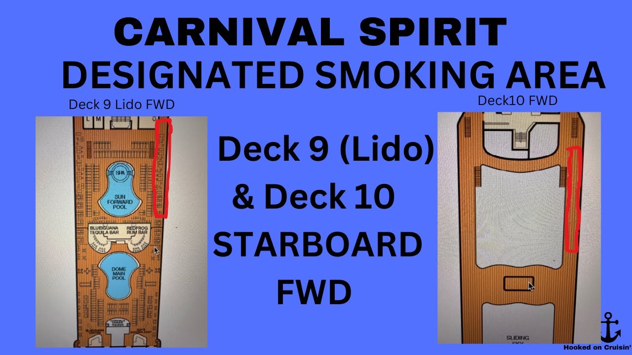 Carnival SPIRIT DESIGNATED SMOKING AREAS TOUR Deck 9 LIDO & Deck 10 ...