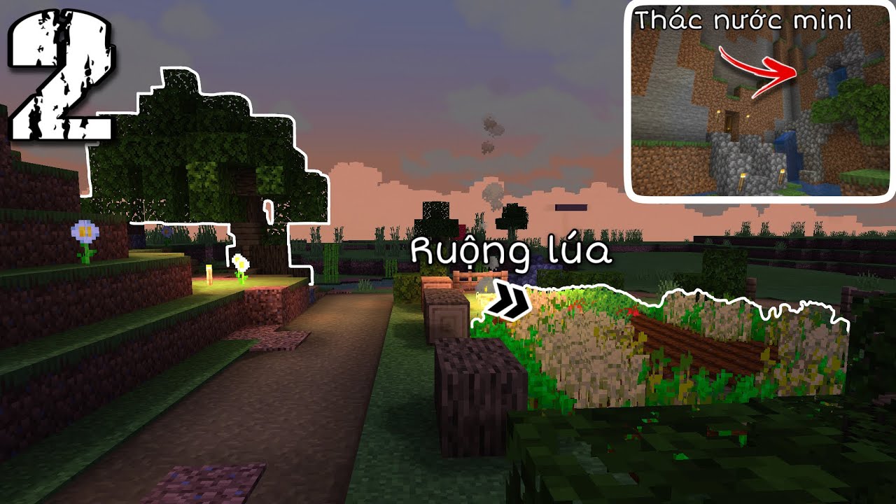 Xây ruộng lúa, thác nước, trang trí lối đi | MINECRAFT BE 1.14 sinh tồn ...