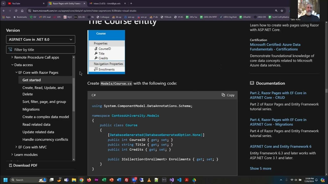 ASP.NET Core - Razor Pages with Entity Framework Core Part 1b - Microsoft Tutorial - Summer 2024 ...