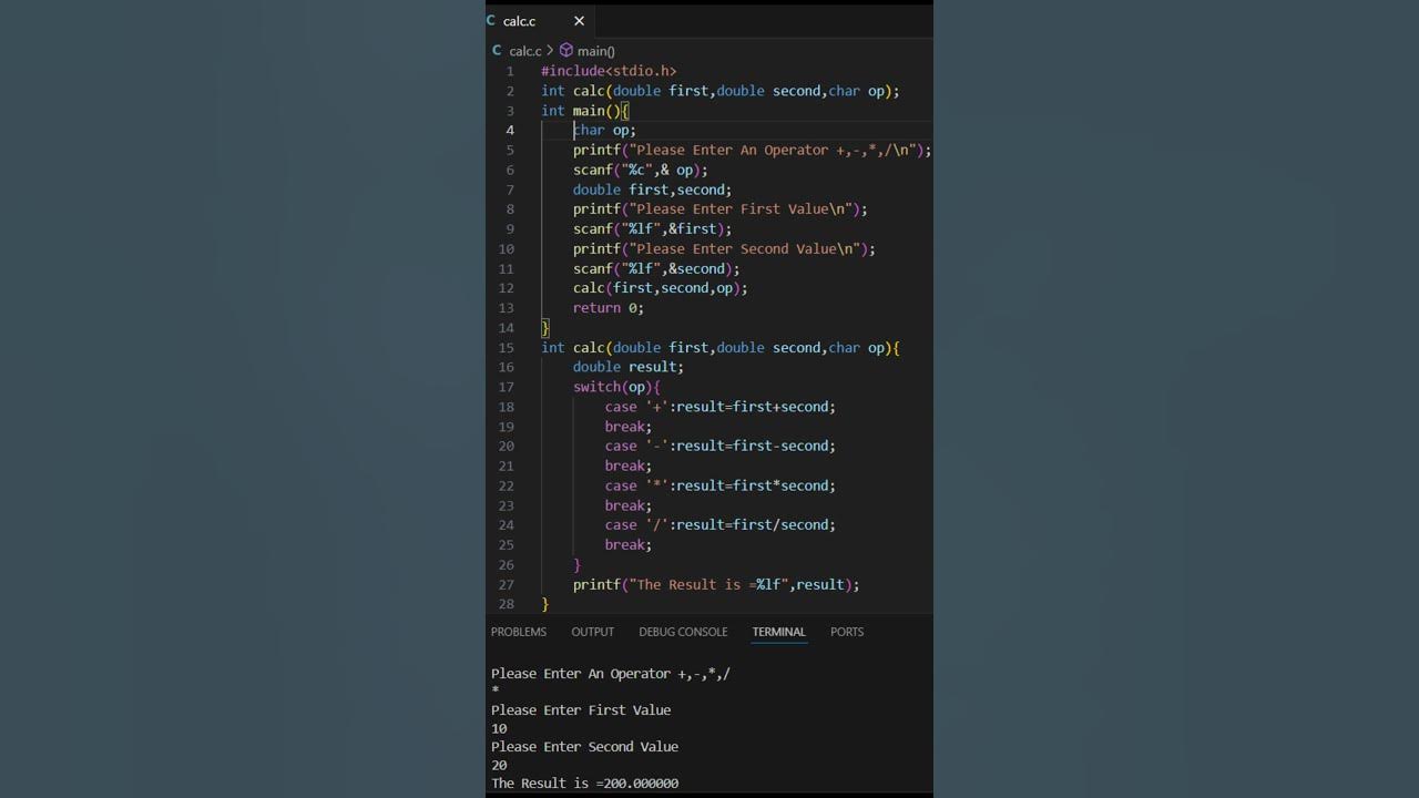 My Twentieth Second Code=C Program to Make a Simple Calculator . #coding#programming - YouTube