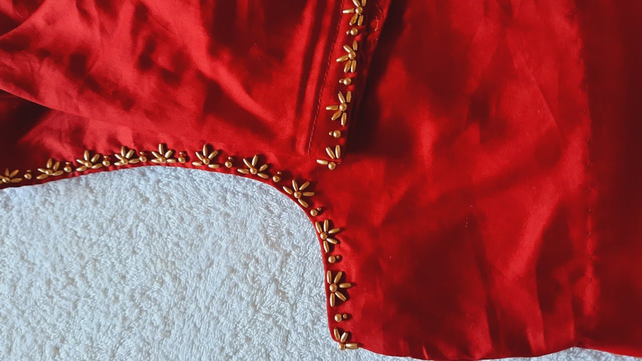 Easy bead work on stitched blouse/Aari work using normal needle - YouTube