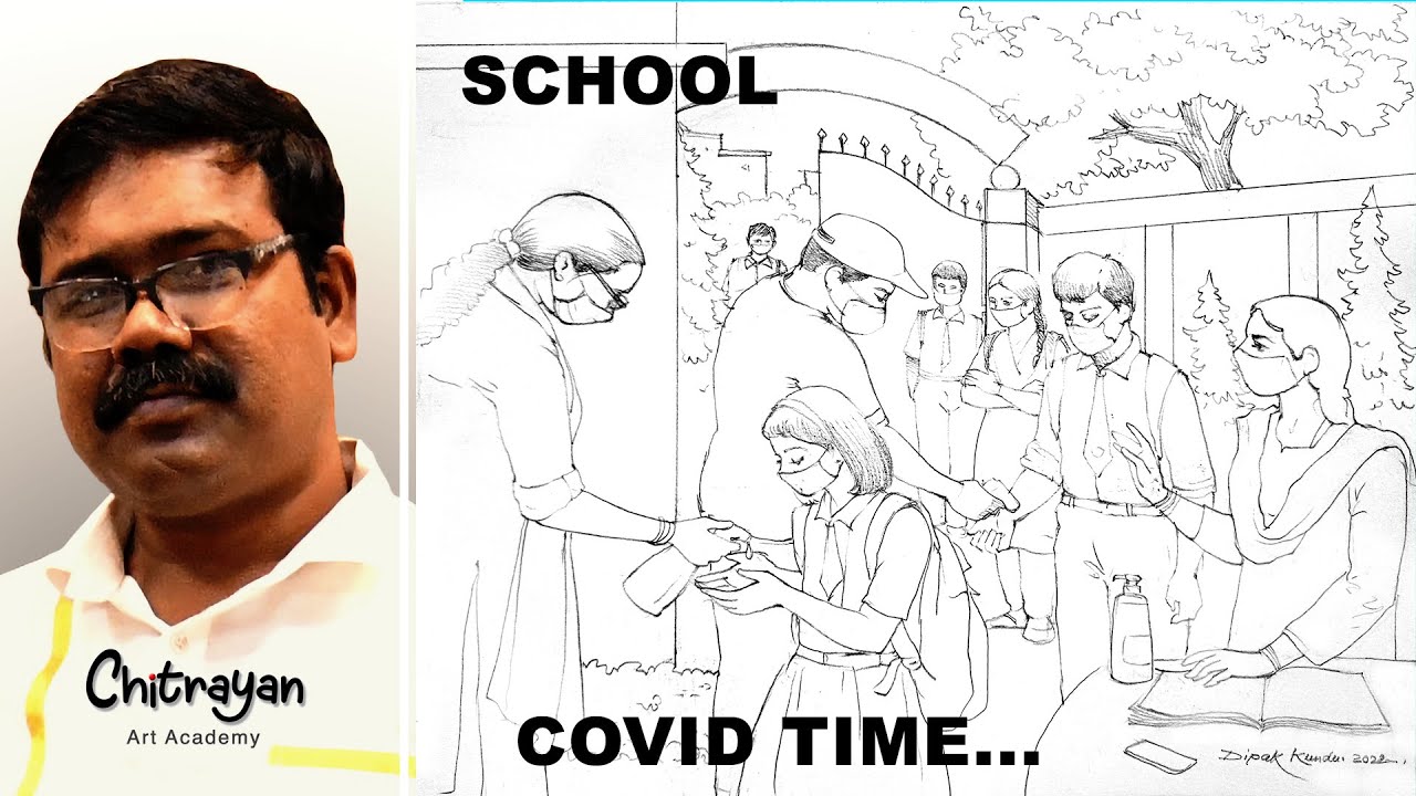 Safety From Coronavirus At School Drawing Easy | School Amid Covid_19 ...