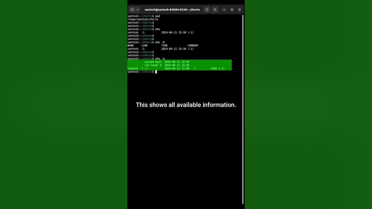 Learn Linux/Unix 'who' Command in 60 Seconds! | Linux/Unix Commands for Beginners - YouTube