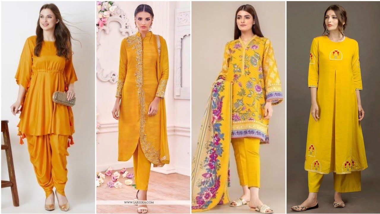 Gorgeous and elegant yellow colored fancy dresses designs - YouTube