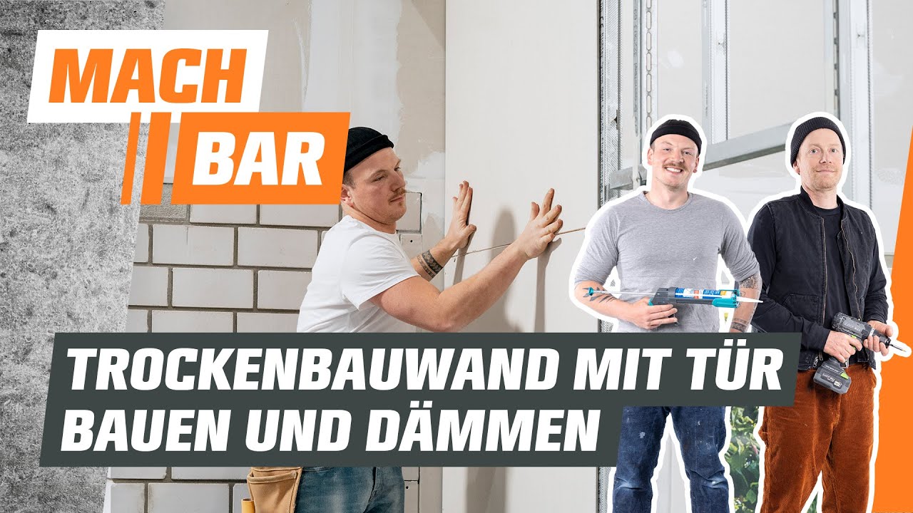 Doppelbeplankte Trockenbauwand mit Tür bauen und dämmen | OBI - YouTube