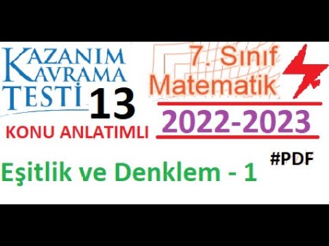 7. Sınıf | Kazanım Testi 13 | 2022 2023 | Matematik | Eşitlik ve Denklem 1 | EBA | MEB | 2023