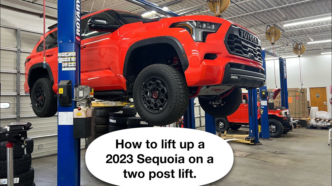 How to lift up a 2023 Toyota Sequoia on a two post lift - YouTube