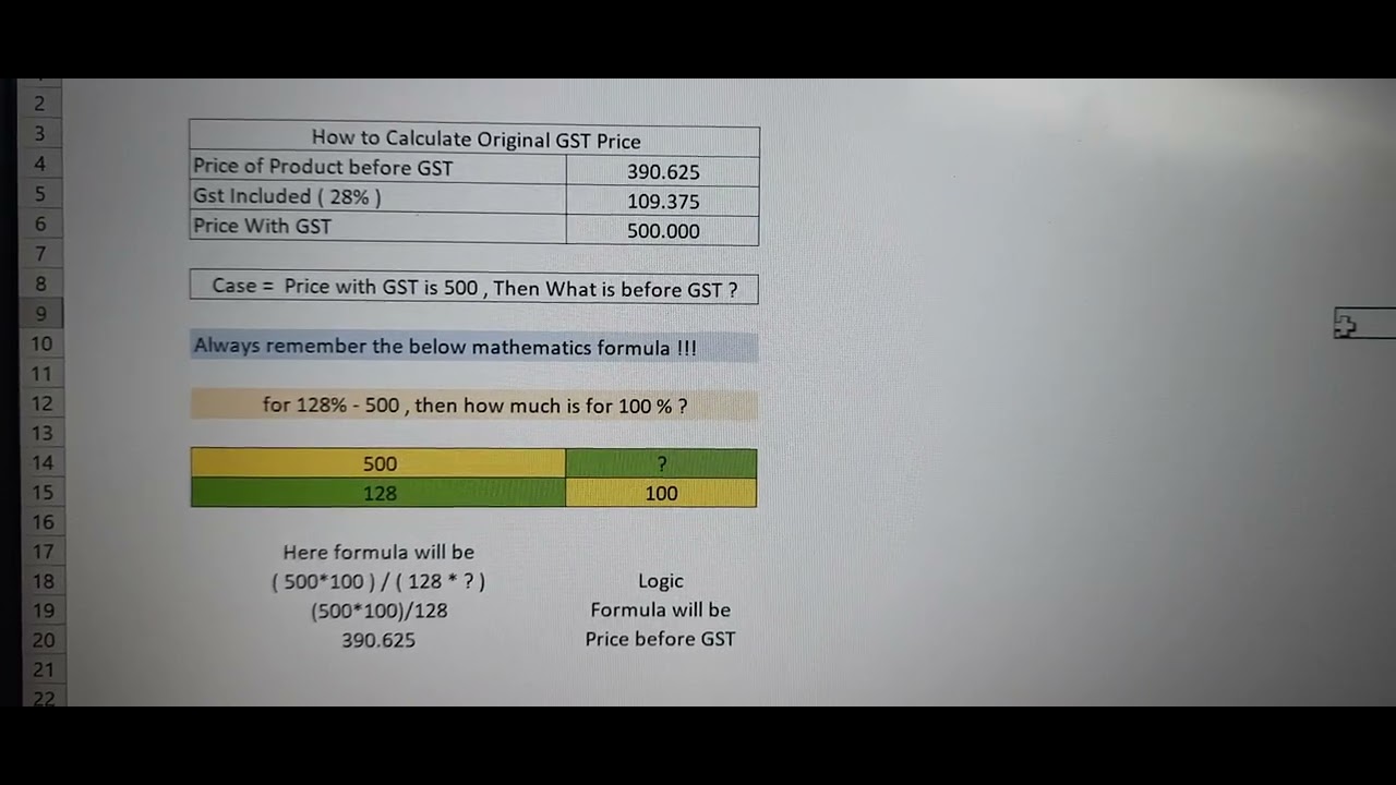 GST Reverse Calculation YouTube GST Reverse Calculation YouTube
