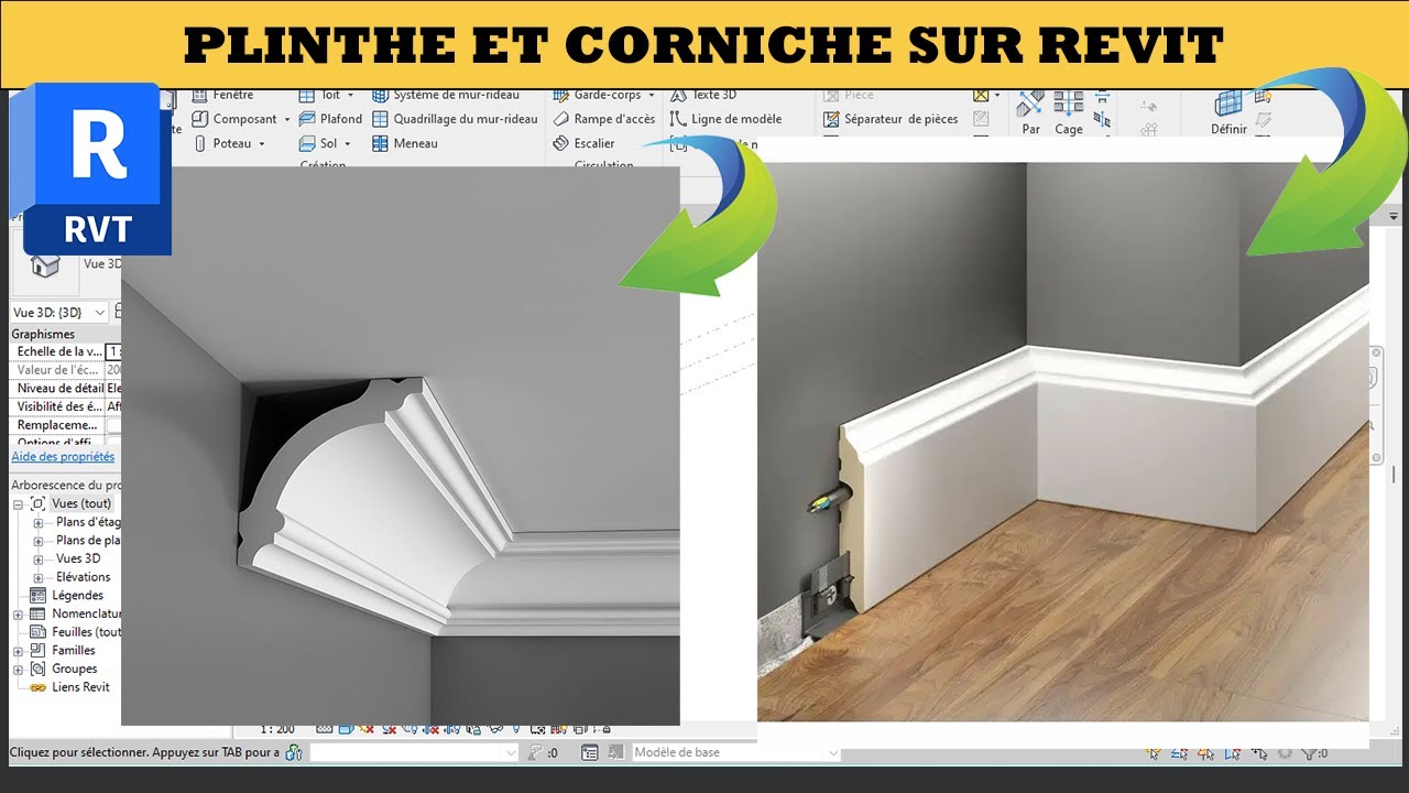Plinthe et corniche sur revit - YouTube