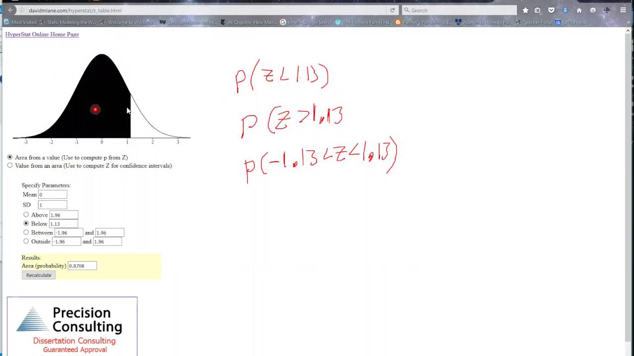 Using the David Lane Normal Curve Calculator for NormalCDF - YouTube