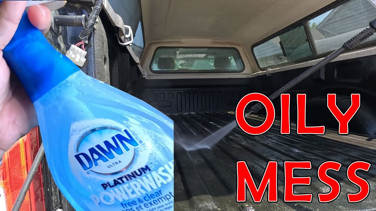 pressure washing an oily mess with Dawn Dish Soap - YouTube