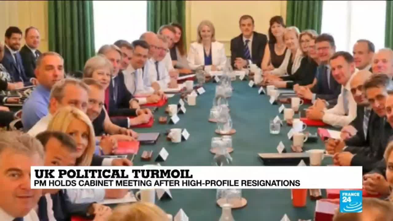 British PM holds cabinet meeting after high-profile resignations - YouTube