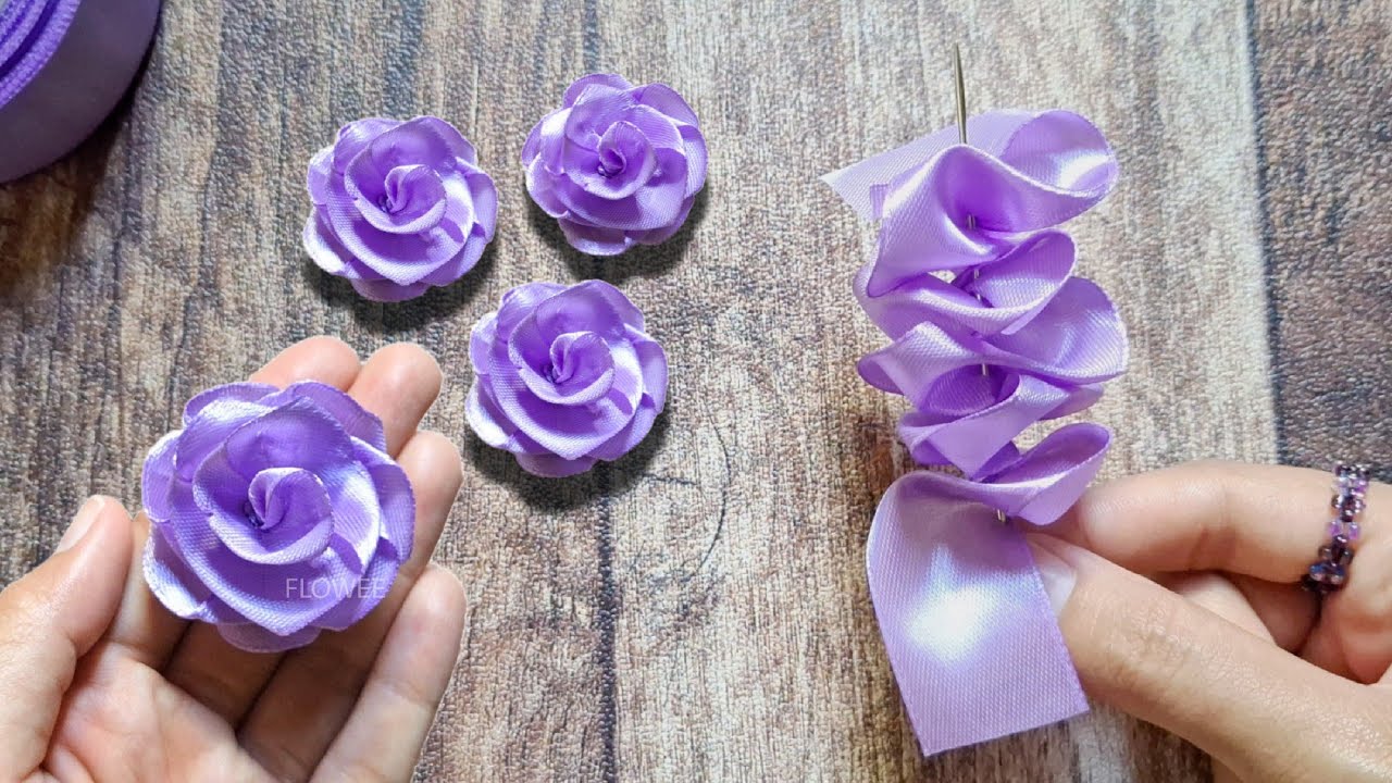 DIY ribbon Rose Easy ! Amazing ribbon flower trick - YouTube