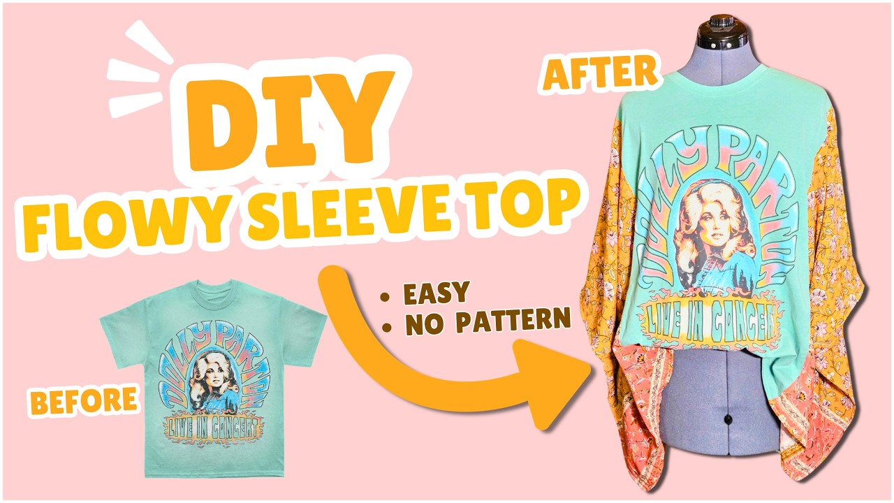 Easy Flowy Sleeve Upcycled Top | No Pattern Needed | Beginner Friendly ...