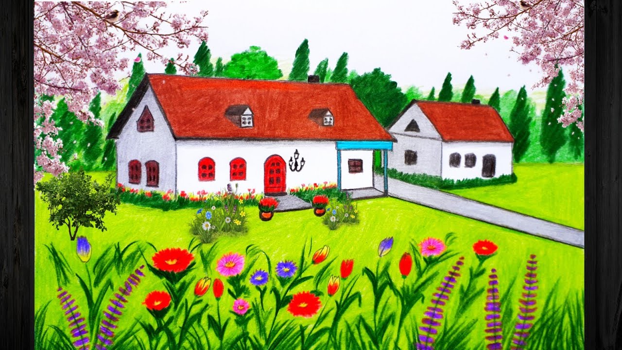 Drawing Beautiful Landscape Easy / Chiroyli Manzara rasmini chizish ...