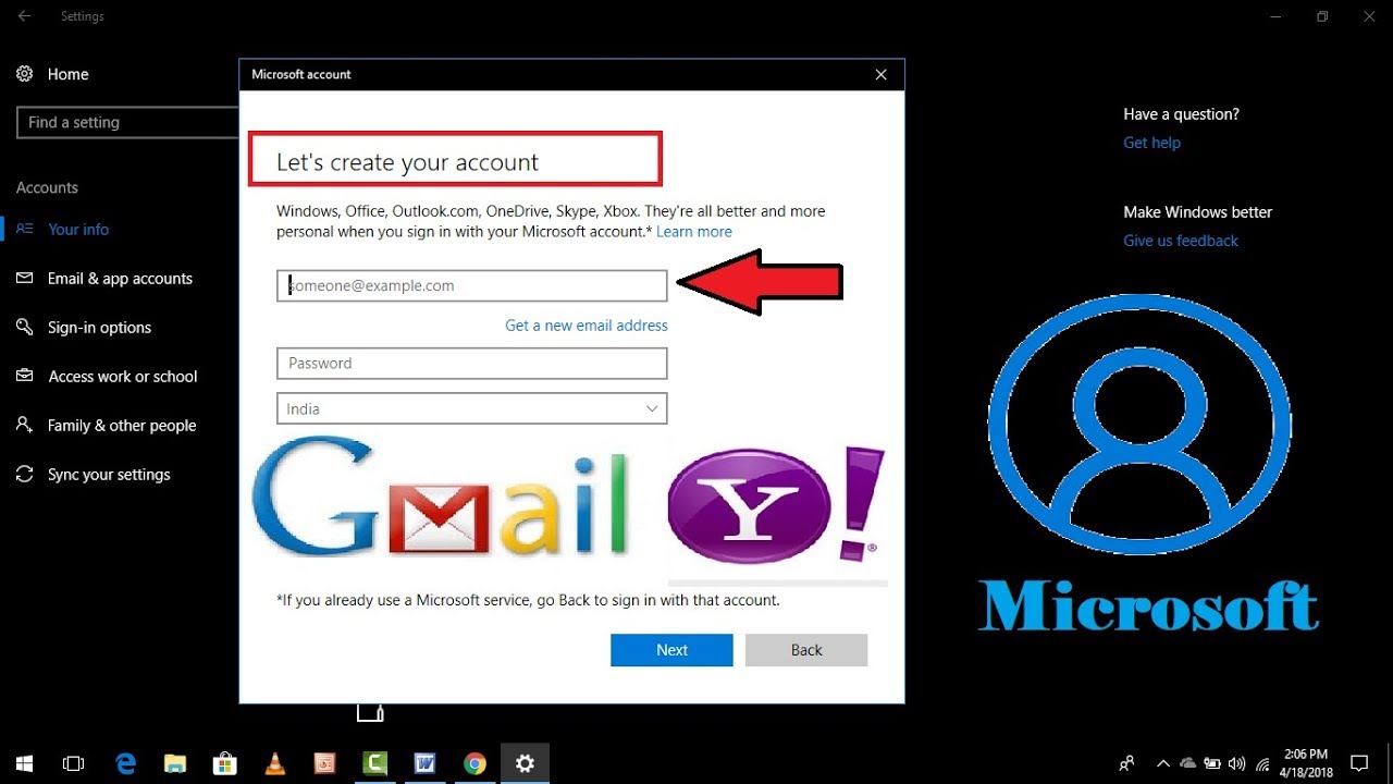 How To Create Microsoft Account Using Gmail Or Yahoo Mail On Windows 10 how-to-create-microsoft-account-using-gmail-or-yahoo-mail-on-windows-10