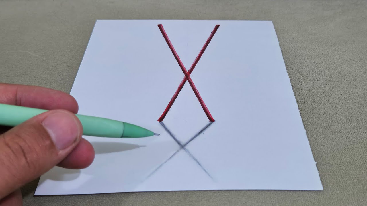 3d drawing X letter on paper - YouTube