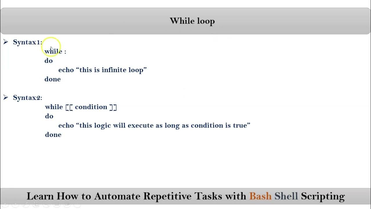 Section 18 Video 7 Bash Shell Scripting While Loop Part 1 Vrtechnologies Youtube