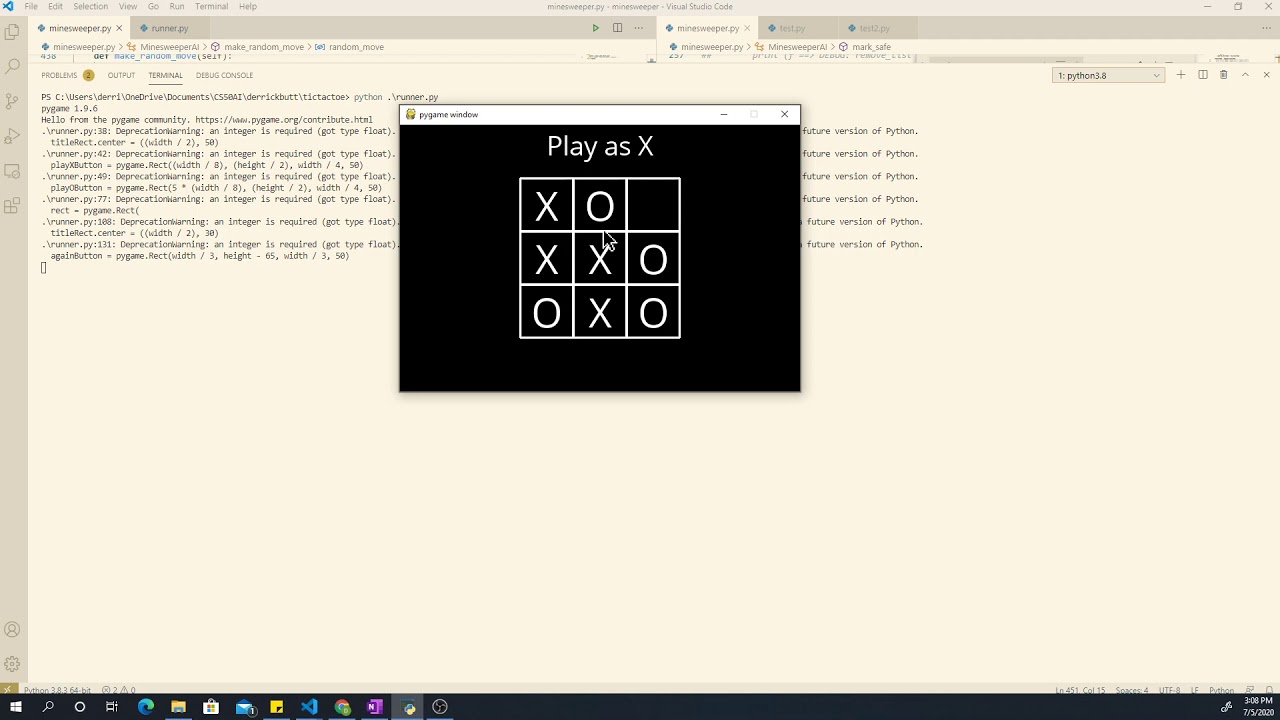 Cs50ai Project 0b Tic Tac Toe Demonstration Youtube
