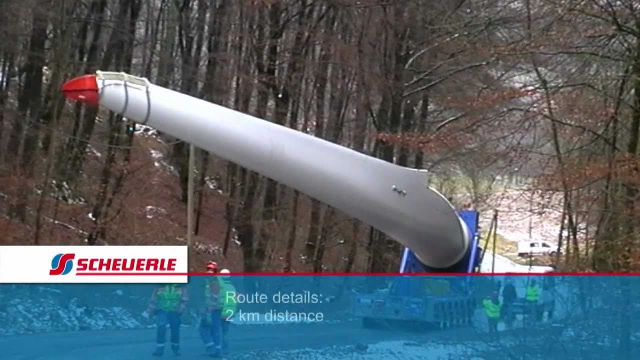 SCHEUERLE InterCombi SP with wind blade adapter transporting an Enercon ...